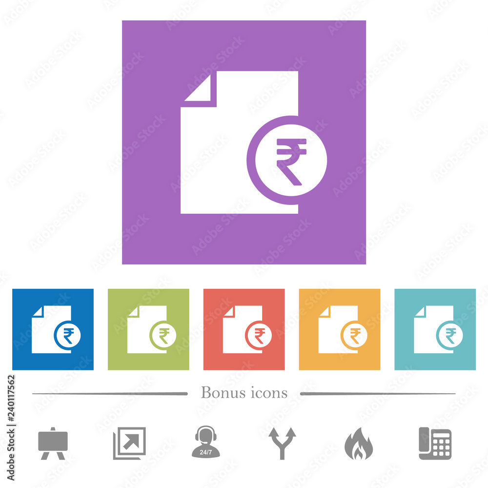 Indian Rupee financial report flat white icons in square backgrounds ...