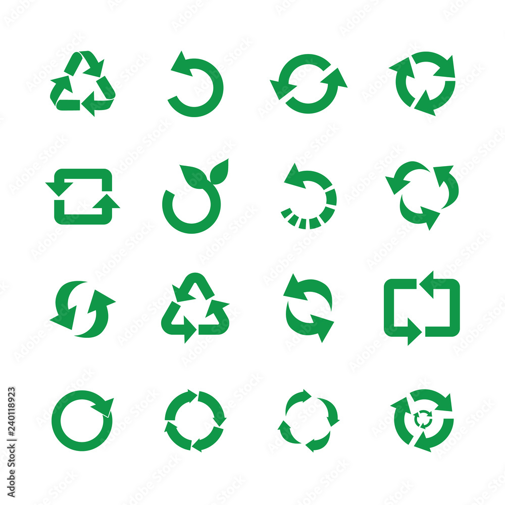 Zero waste and reuse symbols vector illustration set with various ...