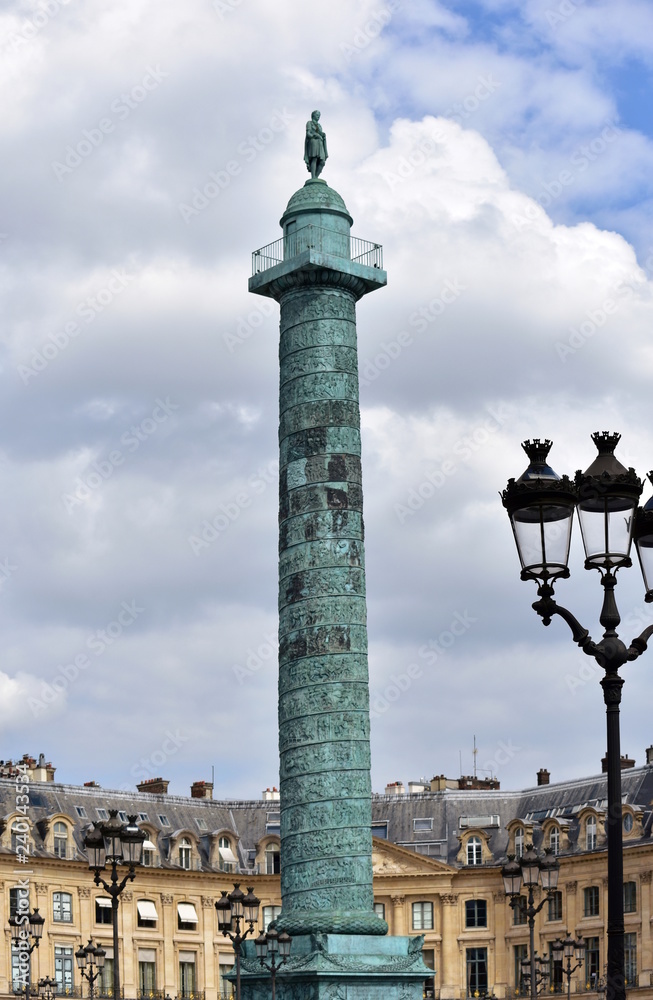 Poster Vendome Square and Column with Napoleon Bonaparte statue and ...