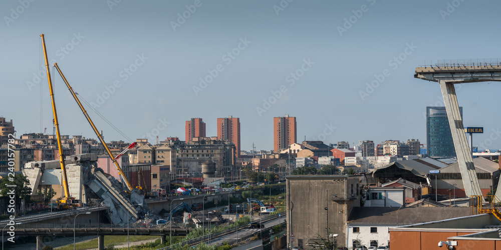 Genoa (Genova), Italy, what is left of collapsed Morandi Bridge ...