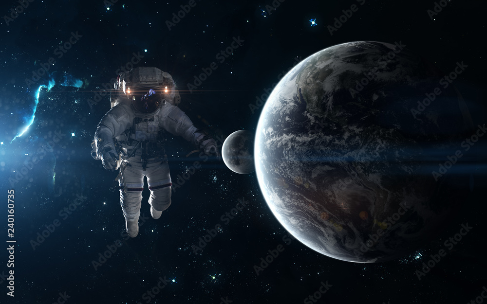Astronaut On Moon Earth Background