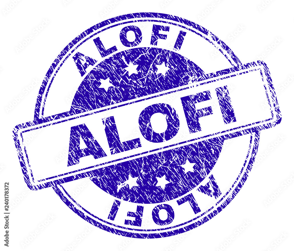 ALOFI stamp seal watermark with grunge style. Designed with rounded ...