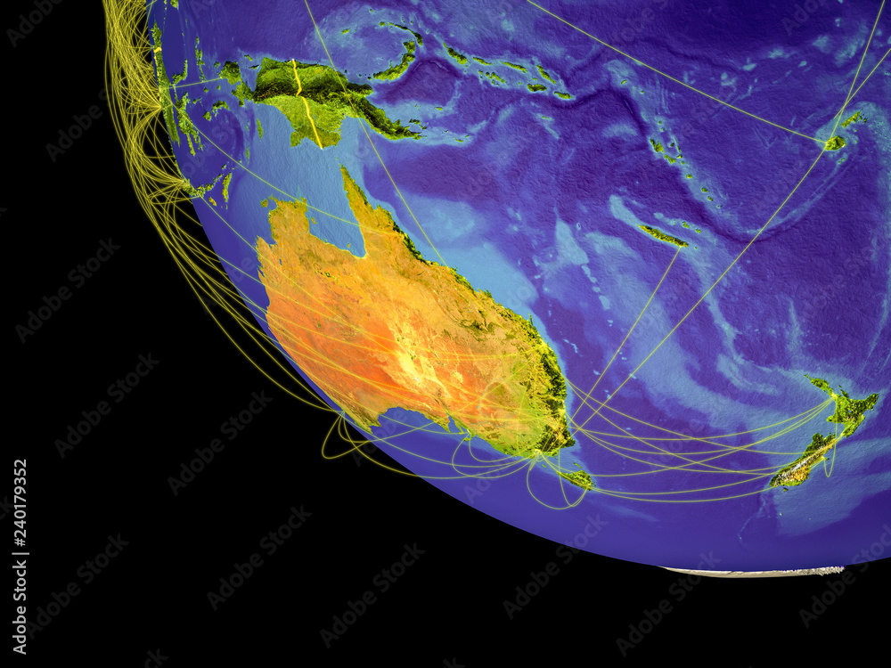 Australia from space with visible country borders and global ...