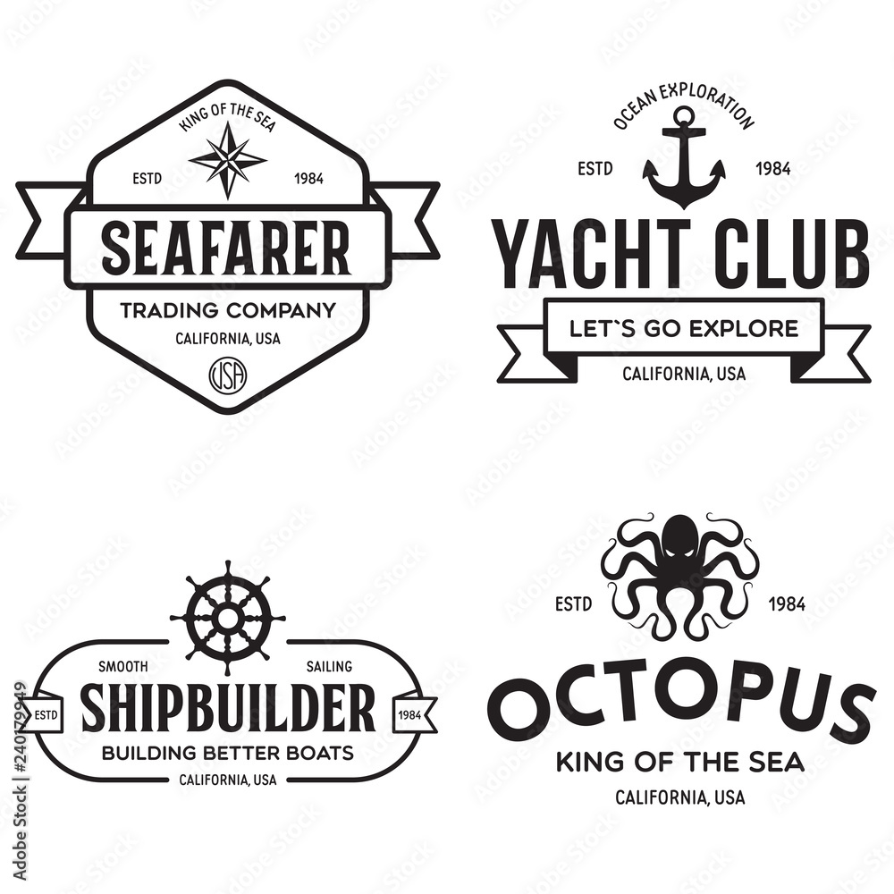Set of sea and nautical typography badges and design elements ...