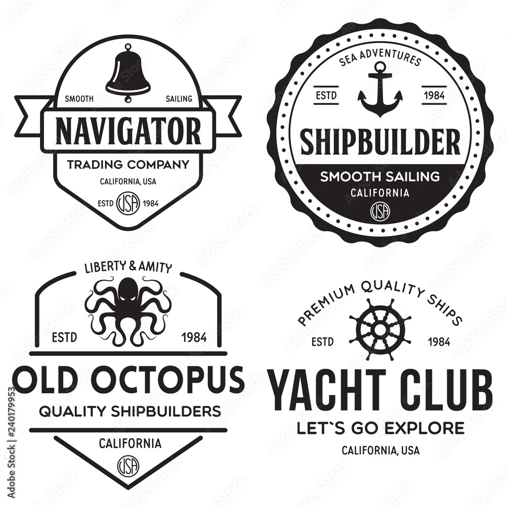 Set of sea and nautical typography badges and design elements ...