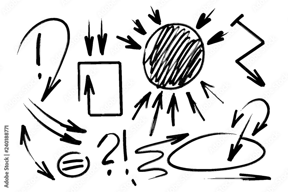 Set of hand drawn arrows. Marker drawn set of different arrows and ...