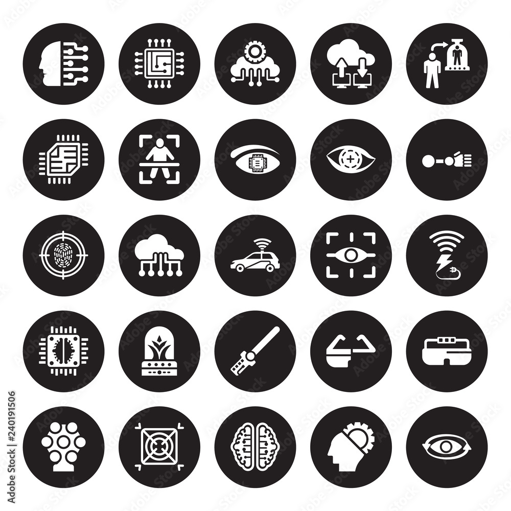 25 vector icon set : Cyborg, AI, ai Brain, AI grid, Ar camera, Bionic ...