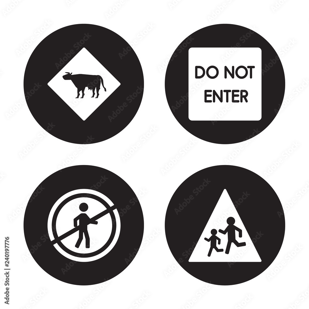 4 vector icon set : cattle, pedestrian prohibited, straight prohibitor ...