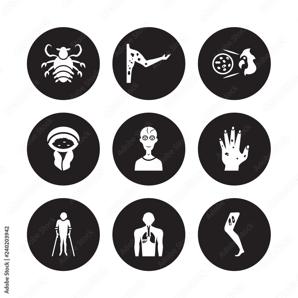 9 vector icon set : Pertussis, Peritonitis, Parasites äóñ Scabies ...
