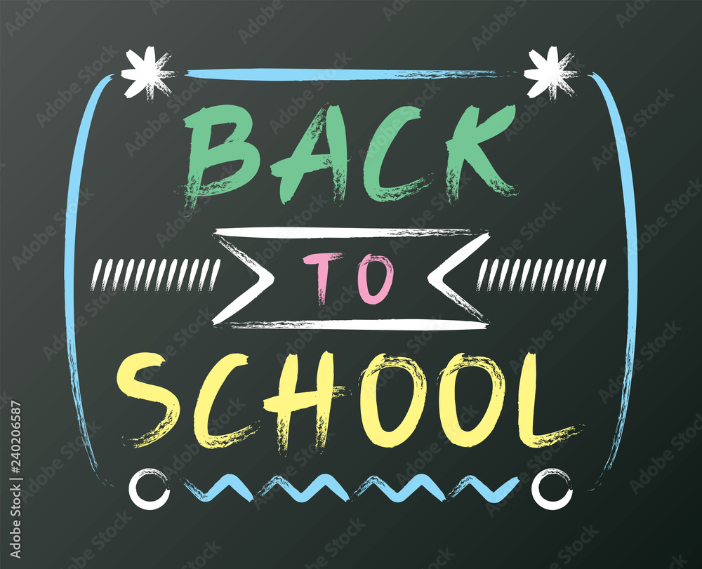 White chalk font design on black board, yellow uppercase alphabet ...