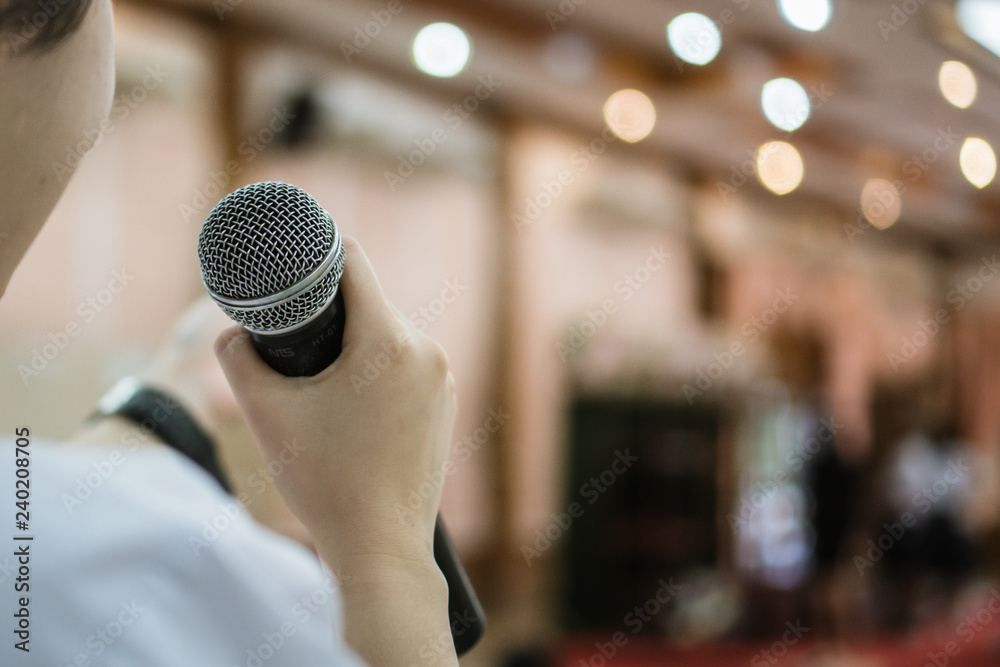 Seminar Conference Concept: Rear side of Smart businesswoman speech and ...