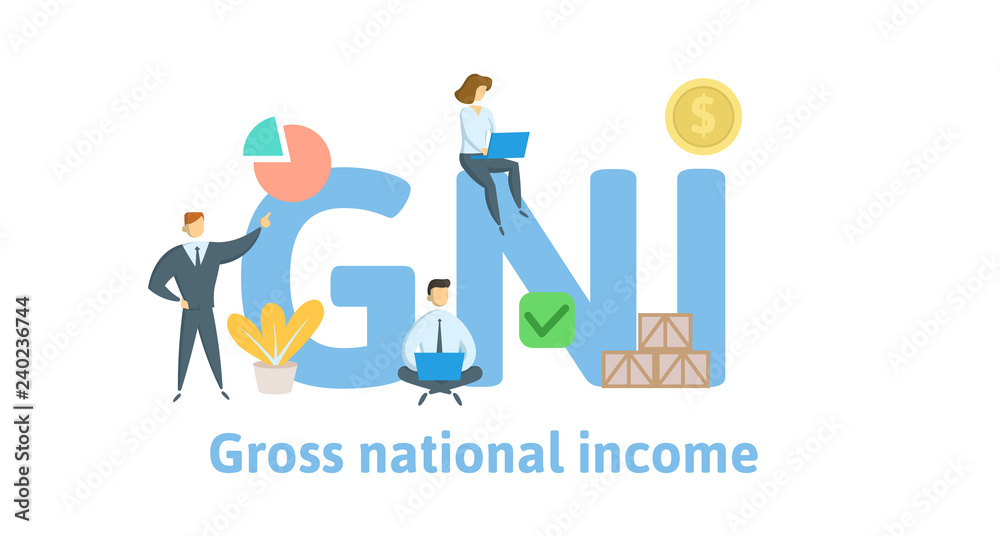GNI, Gross National Income acronym. Concept with keywords, letters and ...