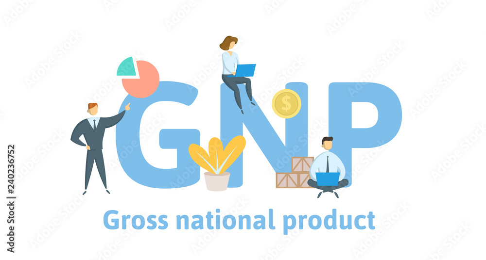 GNP, gross national product. Concept with keywords, letters and icons ...