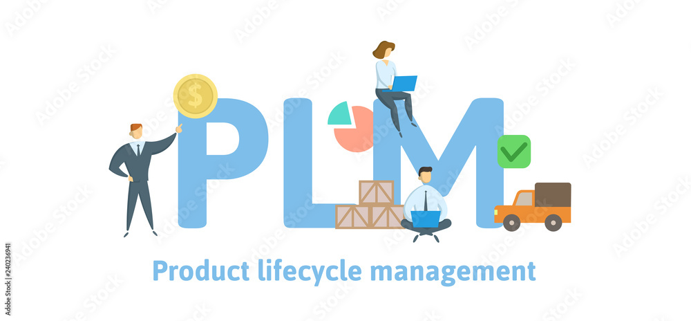 PLM, Product Lifecycle Management. Concept with keywords, letters and ...
