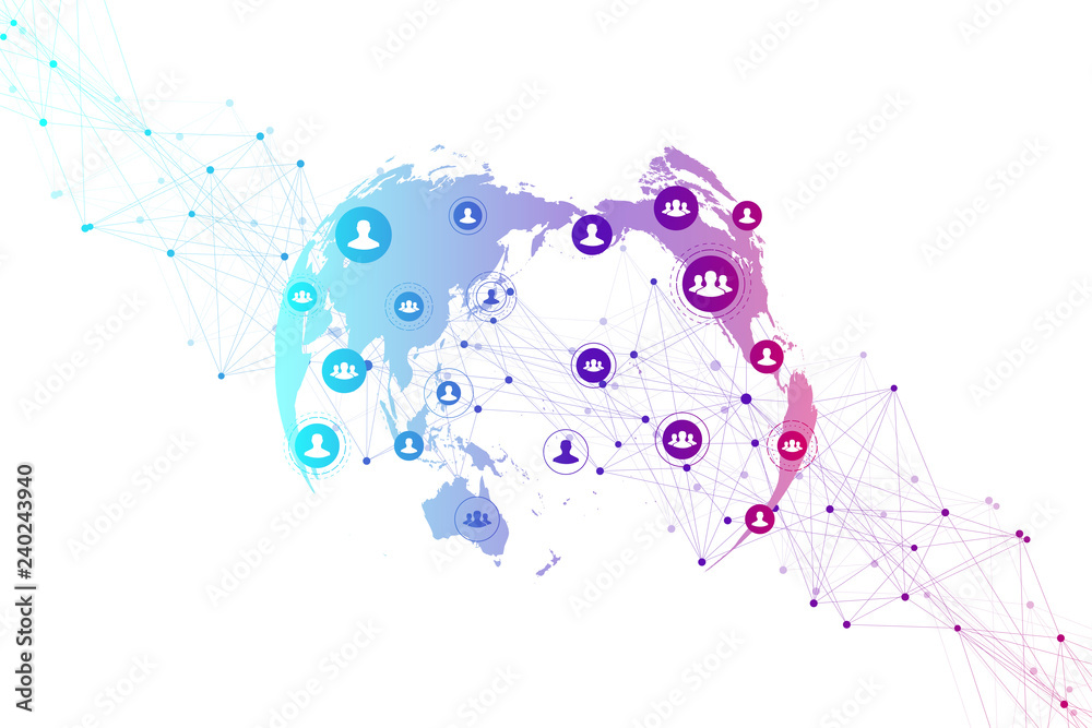 Abstract people connection technology concept with dotted world globe ...