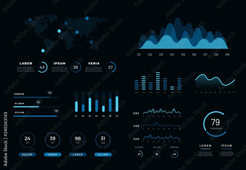Modern infographic network management data screen. Diagram vector ...