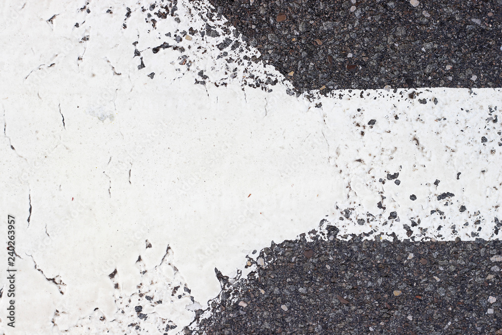 Asphalt pavement sign marking crosswalk white paint wet old surface ...
