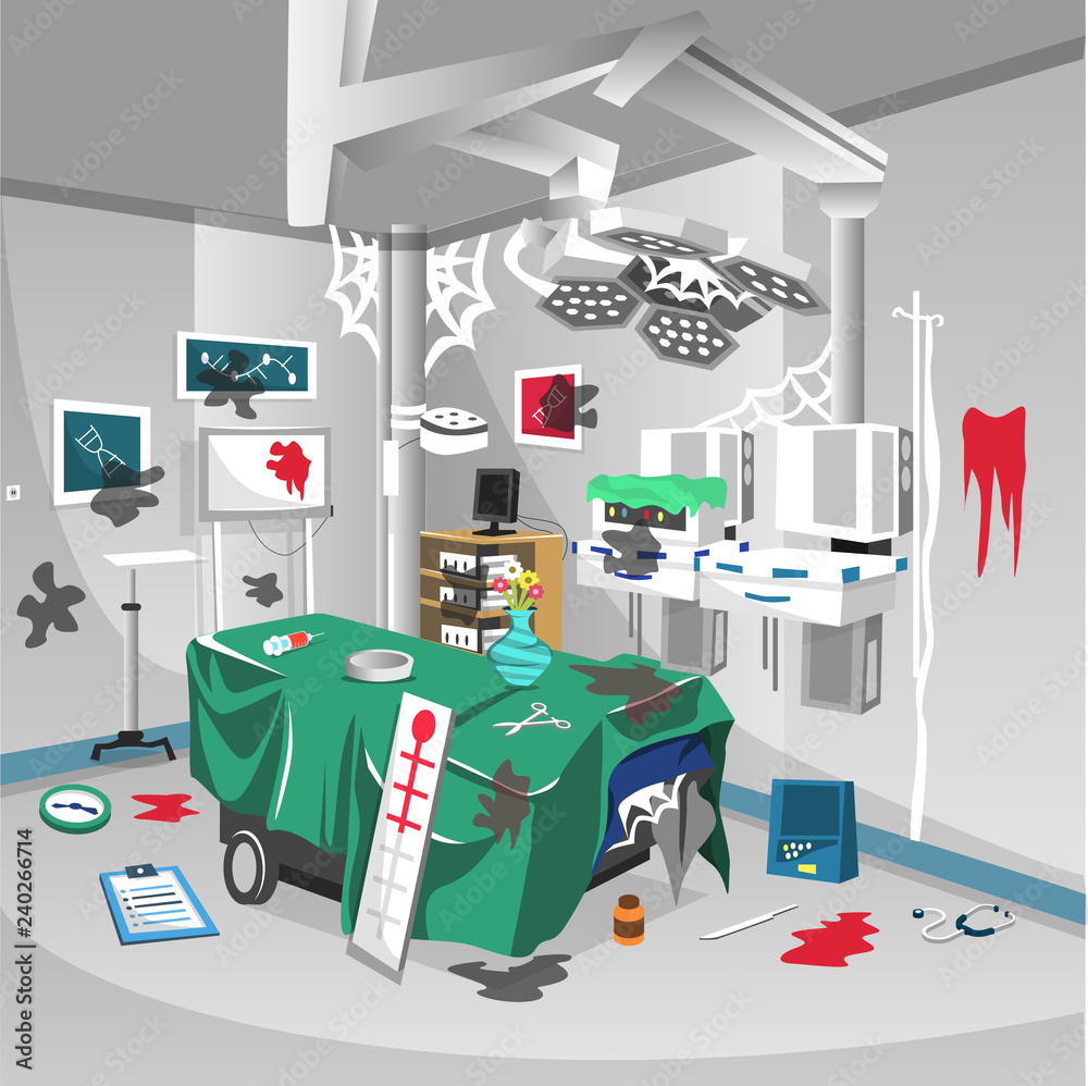 Dirty Surgery Room at Hospital with Lamp Modern Operation Equipment and ...