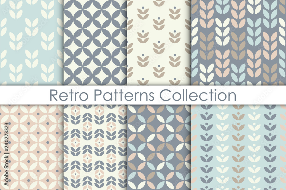Set of Scandinavian style floral seamless pattern. Retro geometric ...