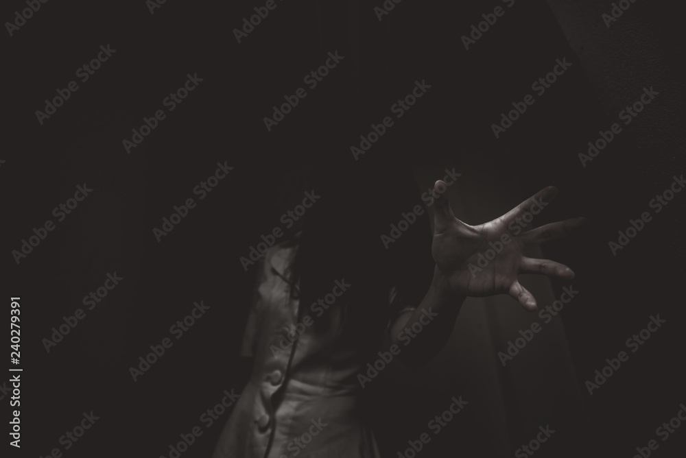 Portrait of asian woman make up ghost face with blood,Horror scene ...