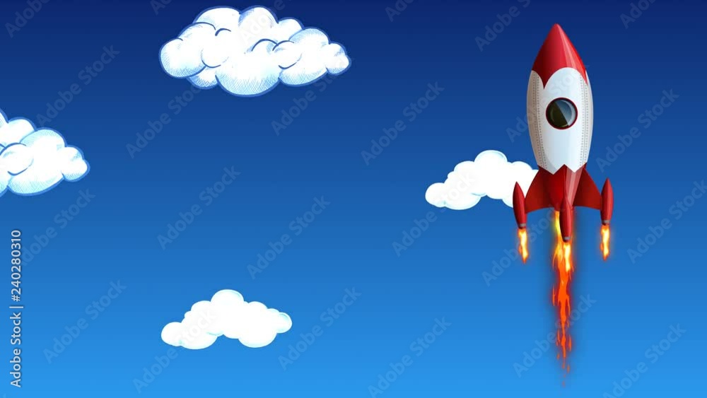 Rocket Through the Clouds 4K Loop features a rocket with flames ...