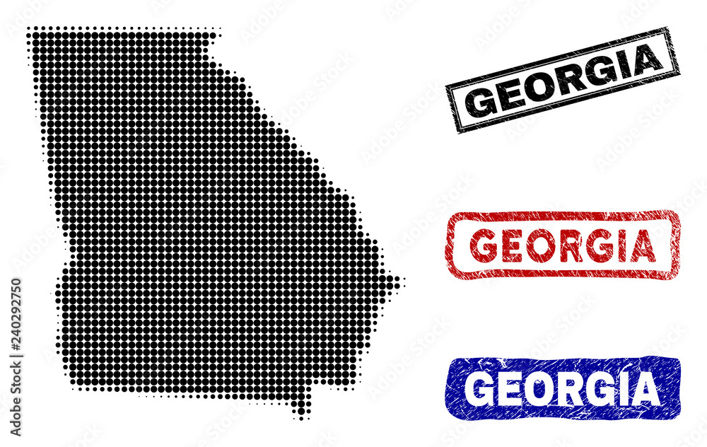 Halftone vector dot abstracted Georgia State map and isolated black ...