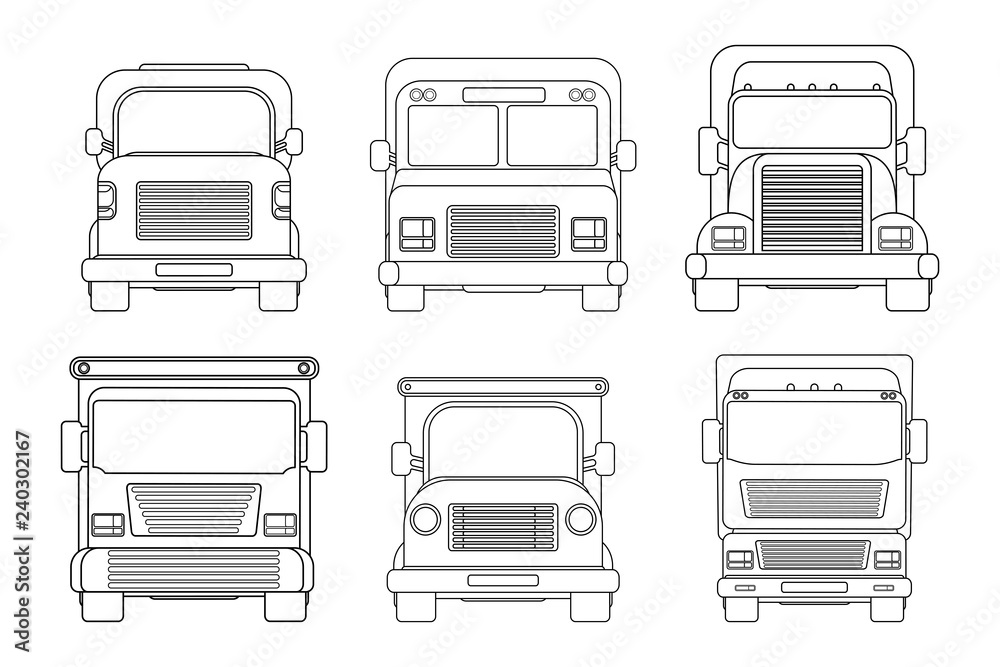 Set of lorry outline car. Heavy truck for transportation various ...