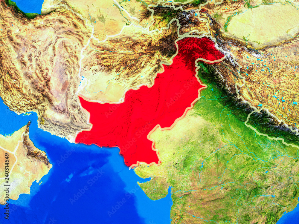 Pakistan from space on model of planet Earth with country borders and ...