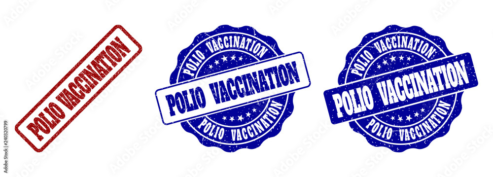 POLIO VACCINATION grunge stamp seals in red and blue colors. Vector ...