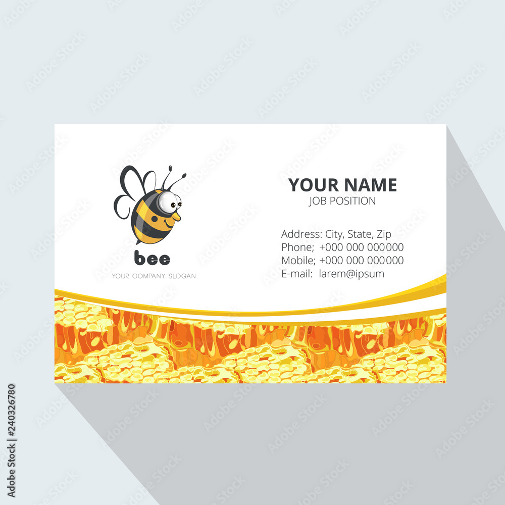 Bee vector logo. Honey natural product. logo business card design ...