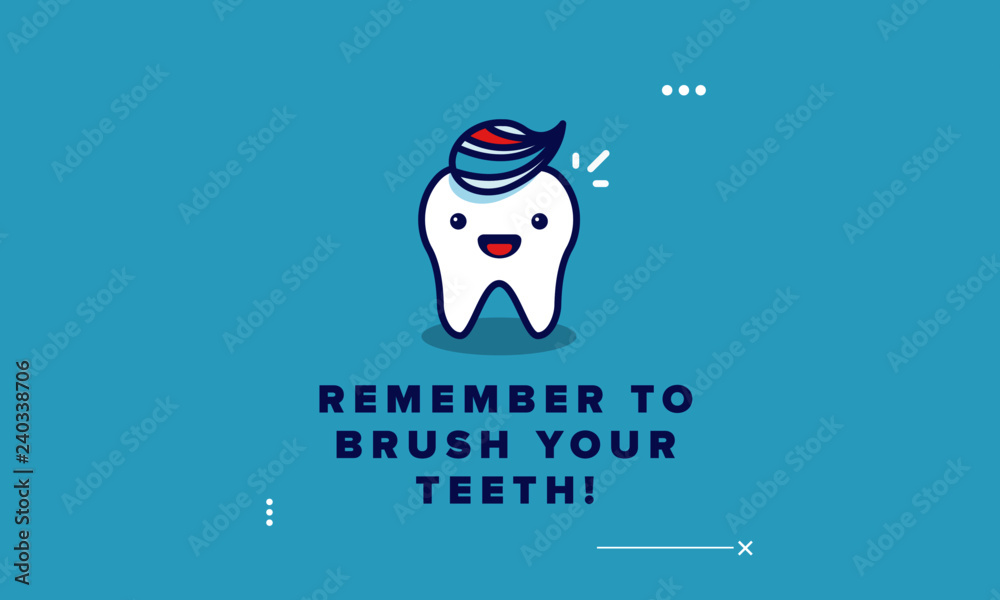 Remember to brush your teeth Health poster with Happy Tooth Vector ...