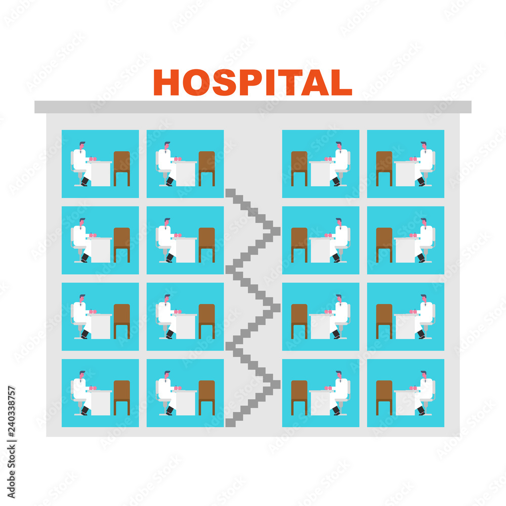 Hospital building Doctors in offices. Clinic infographic. Medical ...