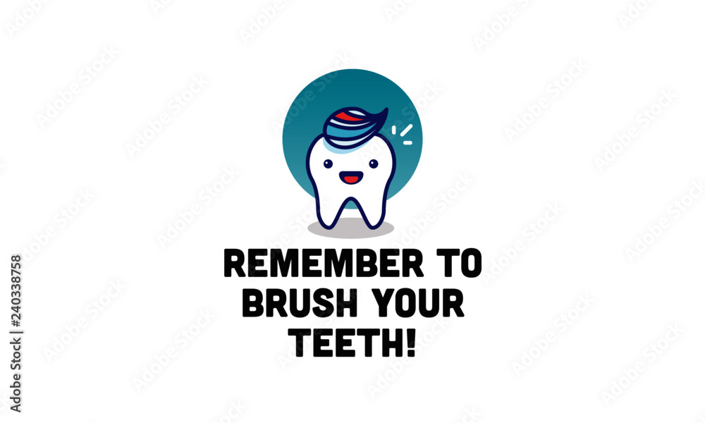Remember to brush your teeth Health poster with Happy Tooth Vector ...