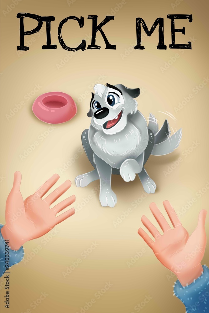 Pick me. Cute dog for adoption. Poster for pet shelters Stock ...