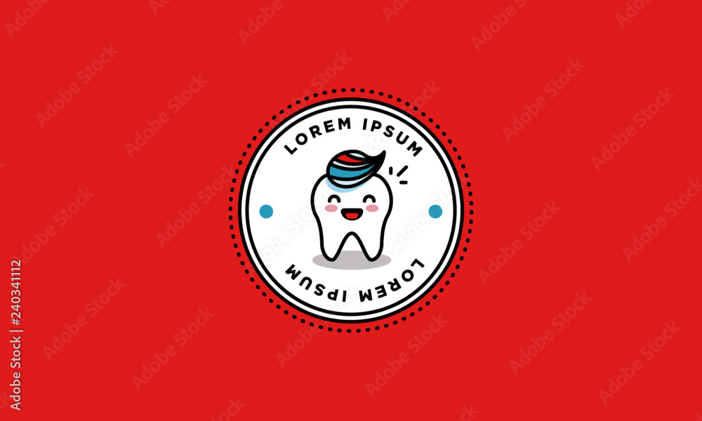 Cute Happy Tooth Badge Sticker with Toothpaste Vector Illustration ...