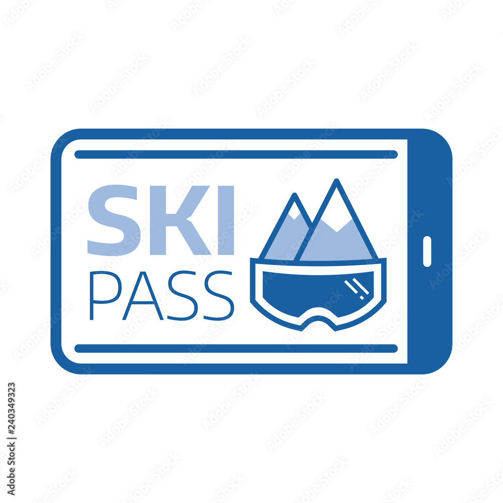 Ski pass card icon in line art. Mountain resort ski-lift ticket blank ...