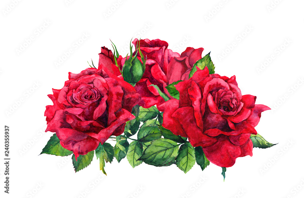 Red roses bouquet. Watercolor sketch, wedding card Stock Illustration ...