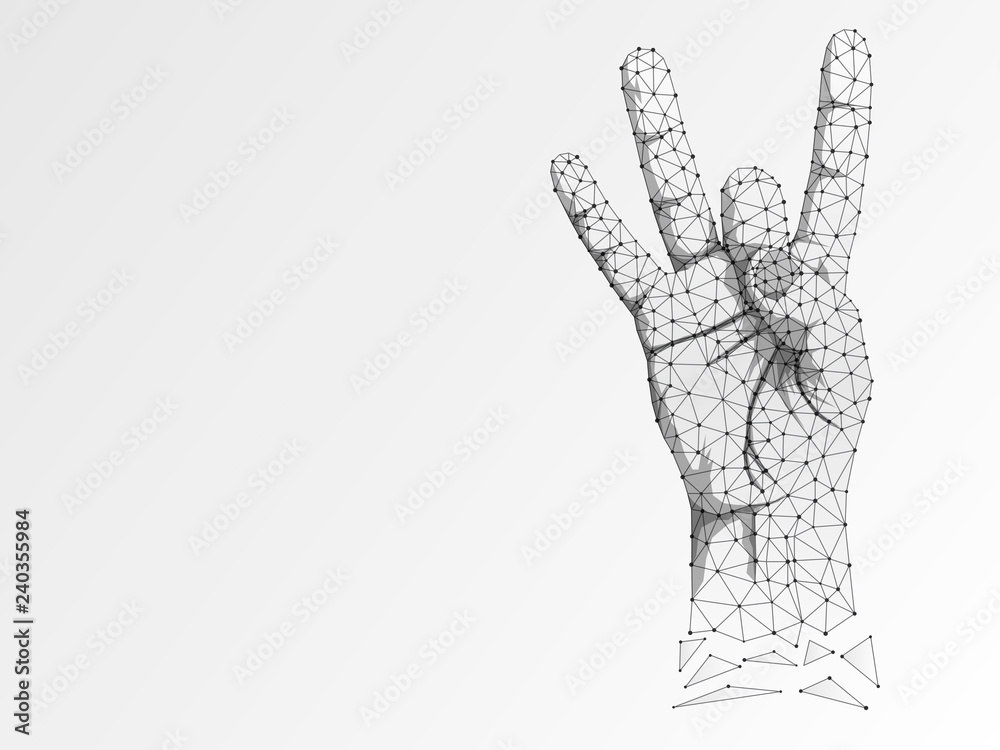 Origami style Sign language number eight gesture, fillip, flick, finger ...