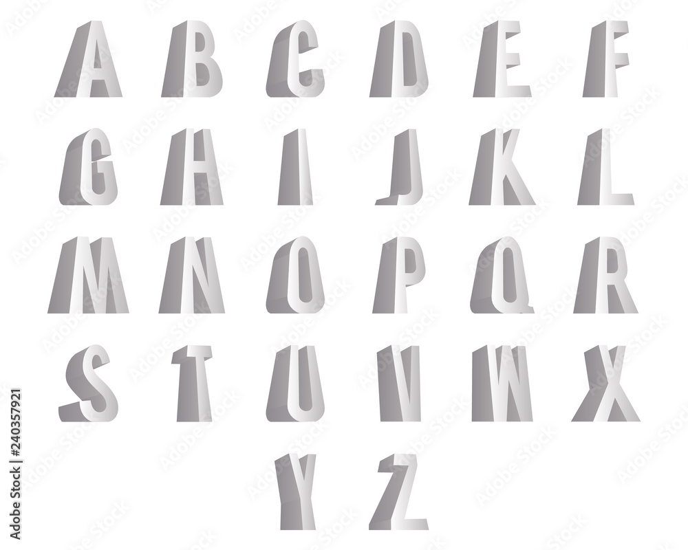 3D standing alphabet big letters font isolated design vector ...