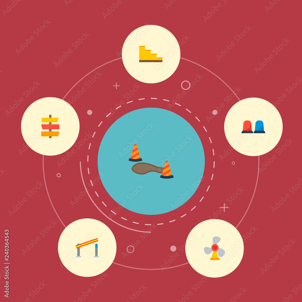 Set of industrial icons flat style symbols with dangerous area ...