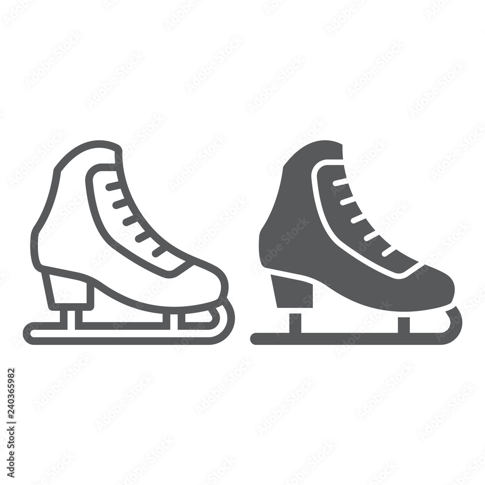 Figure skating line and glyph icon, activity and sport, ice skating ...