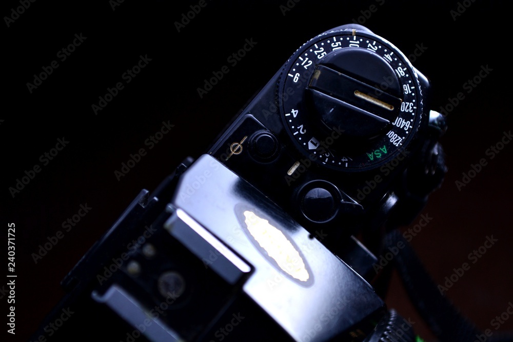 ISO or ASA rating and Exposure Compensation dial of a film camera Stock ...
