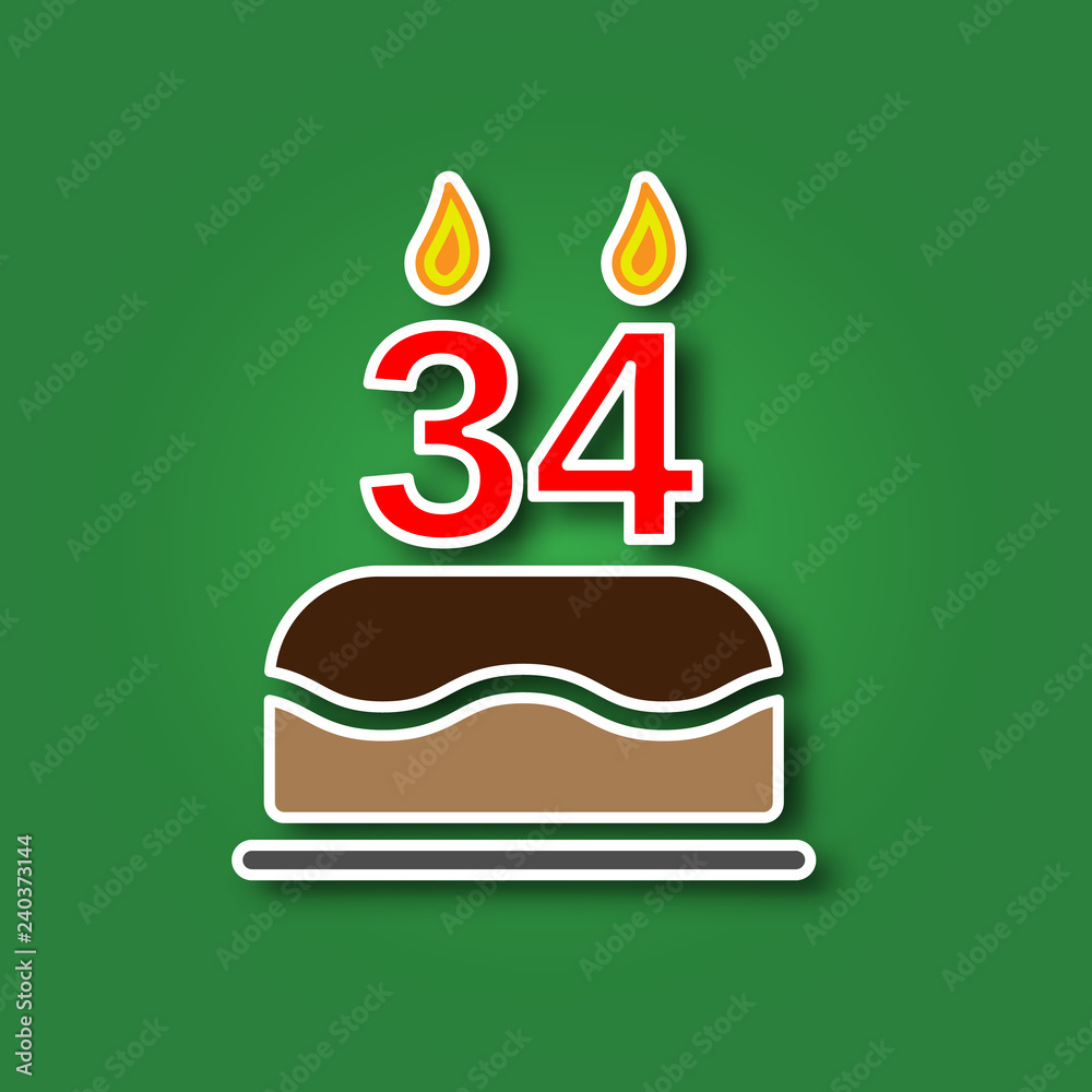 Birthday cake with a candle in the form of a number 34, in the form of ...