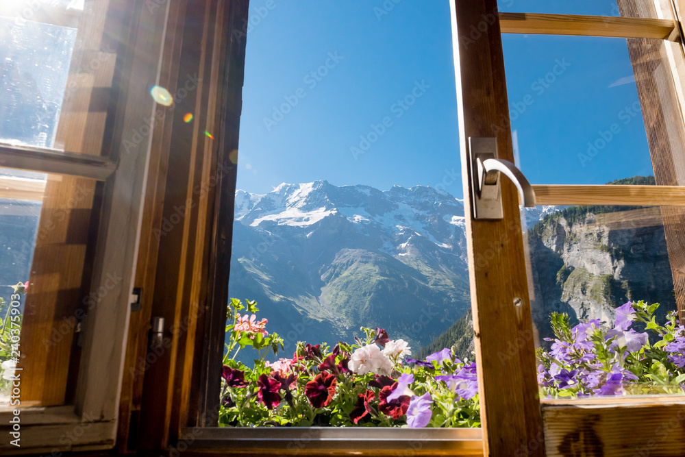 Alps in summer morning. Gimmelwald, Lauterbrunnen, Switzerland, Alps ...