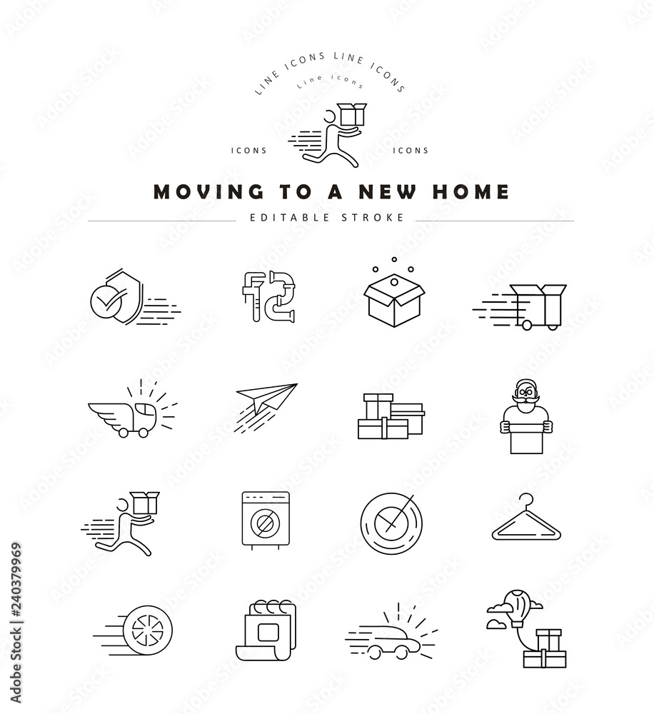Vector icon and logo for moving to a new home. Editable outline stroke ...