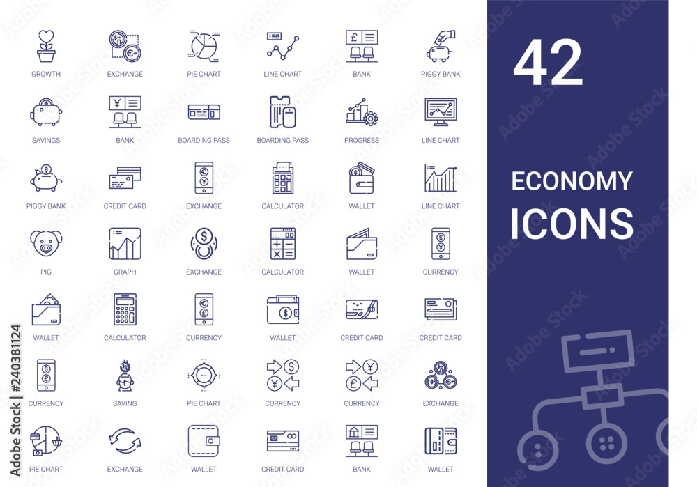 economy icons set Stock Vector | Adobe Stock
