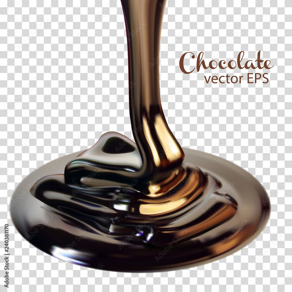 Chocolate advertising design with a glossy stream of chocolate on a ...