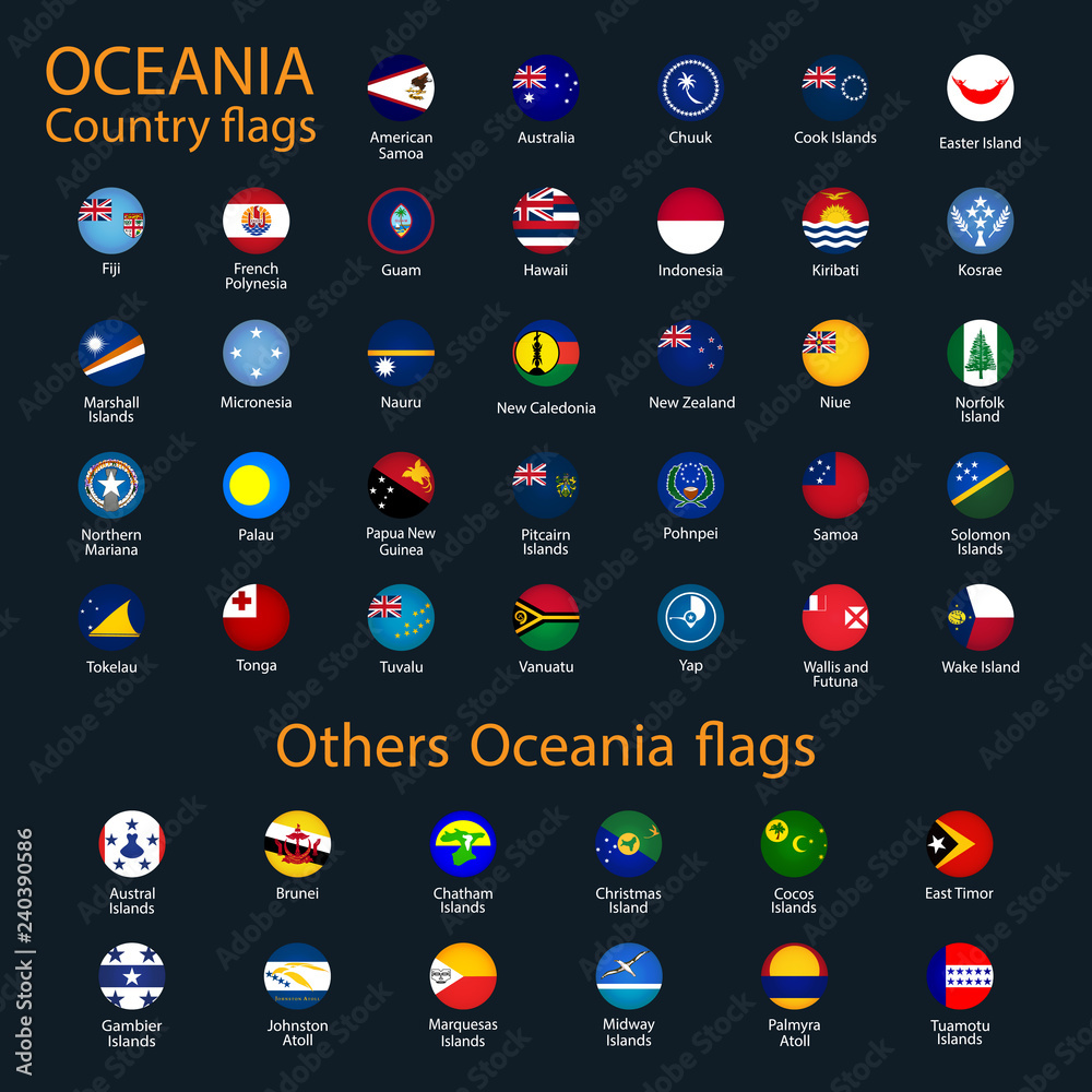 Flags of Oceania, all countries in original colors. Stock Vector ...