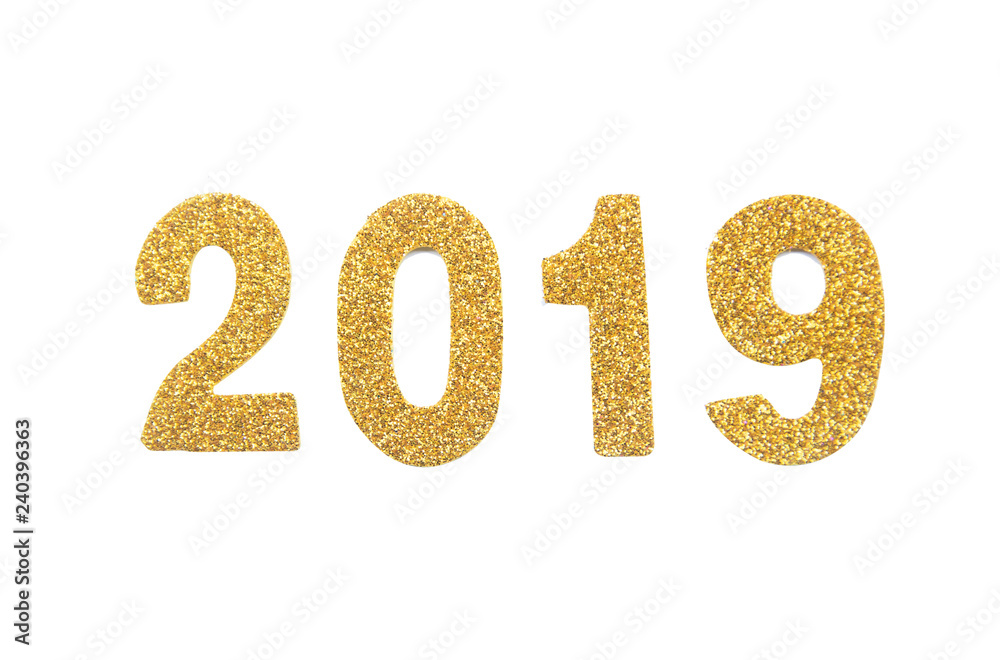 2019 gold glitter number isolated. For design. with clipping path Stock ...