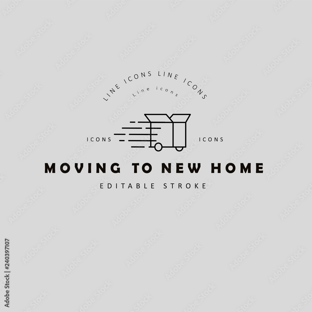 Vector icon and logo for moving to a new home. Editable outline stroke ...